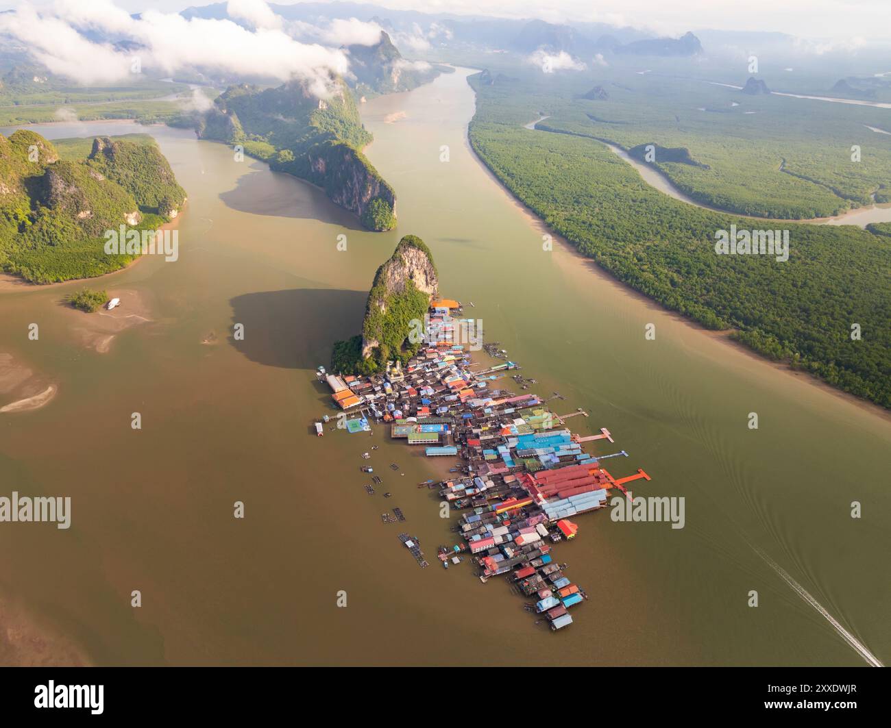 Aerial view of Panyee island in Phang Nga Thailand,Wide angle landscape ...