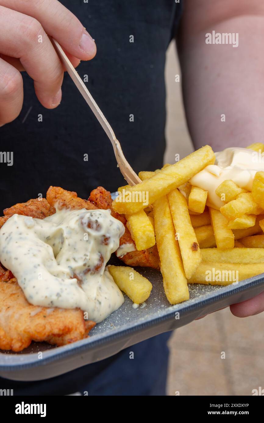 fish and chips, deep fried cod and potato chips, fries with mayo and ...