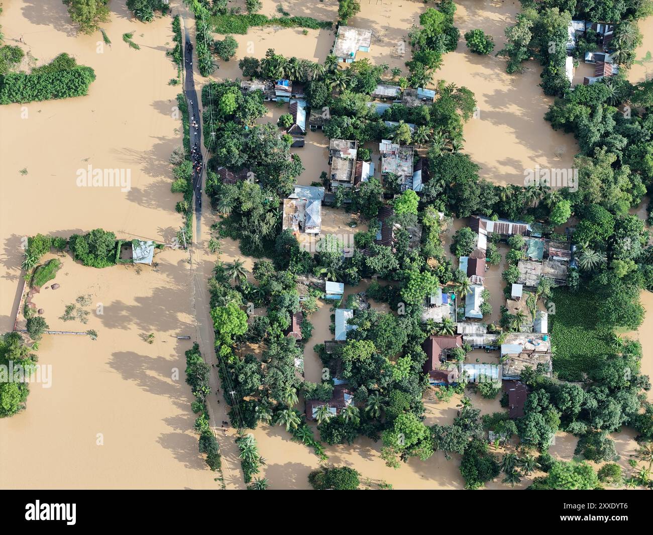 Cumilla. 24th Aug, 2024. An aerial drone photo taken on Aug. 23, 2024 ...