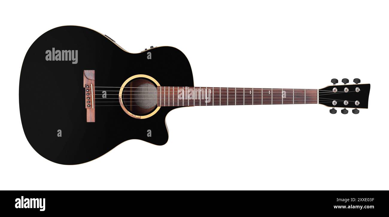 Musical instrument - Front view black cutaway electric acoustic guitar ...