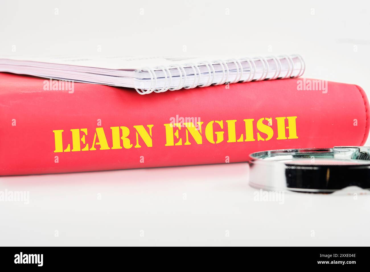 Learn English Text written on the end of a business book, notebook on a ...