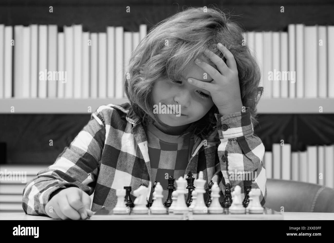 Clever thinking child. Chess for intelligent kid. Child genius, smart ...