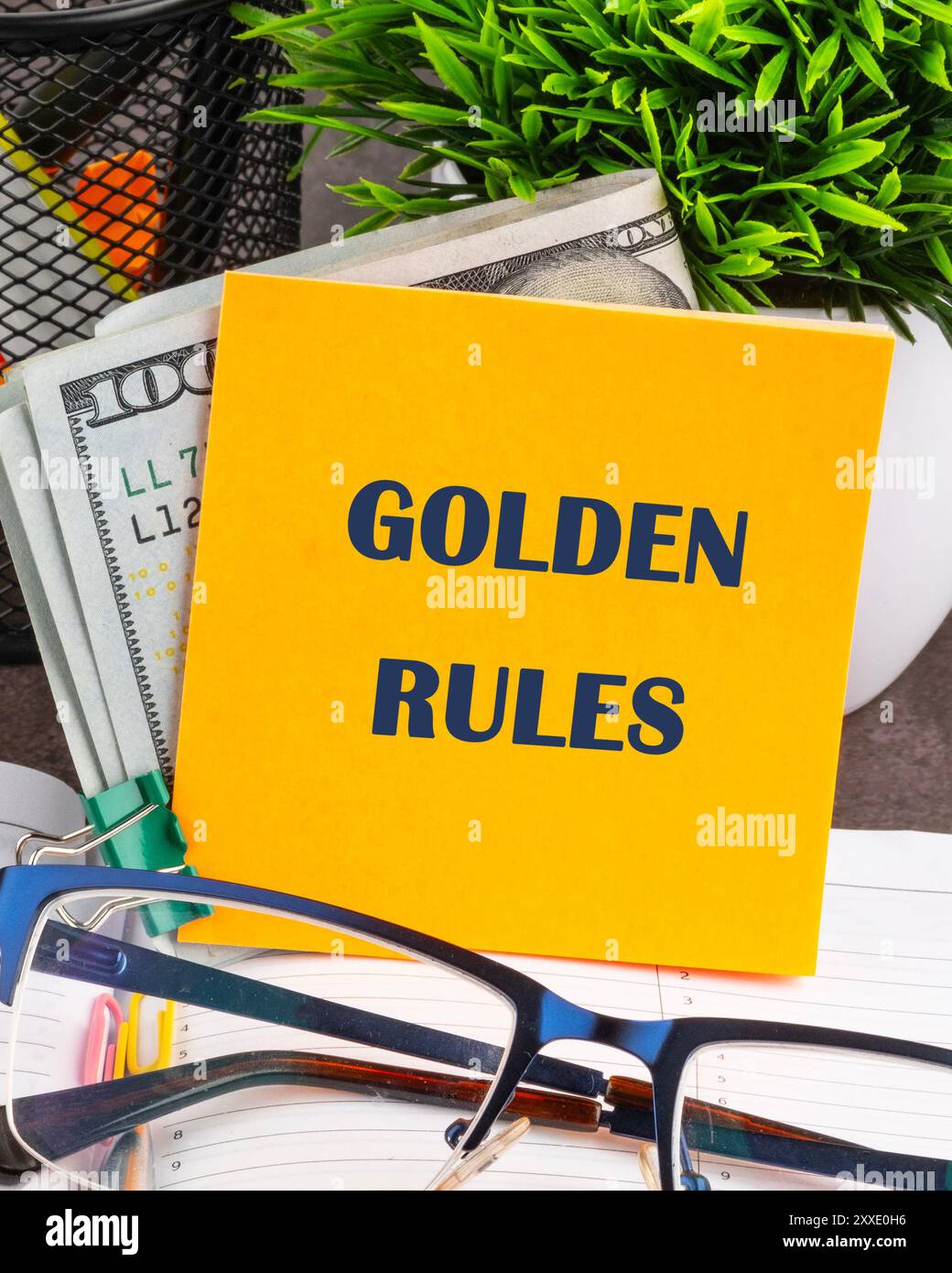 Conceptual golden rule symbol. Copy space. GOLDEN RULES words on a ...