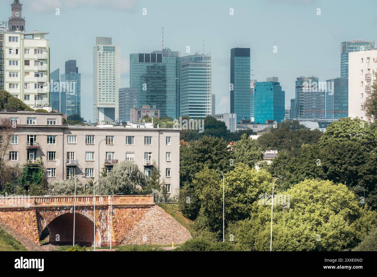 Citscape. Warsaw skyline. Modern architecture city park. Eco space ...