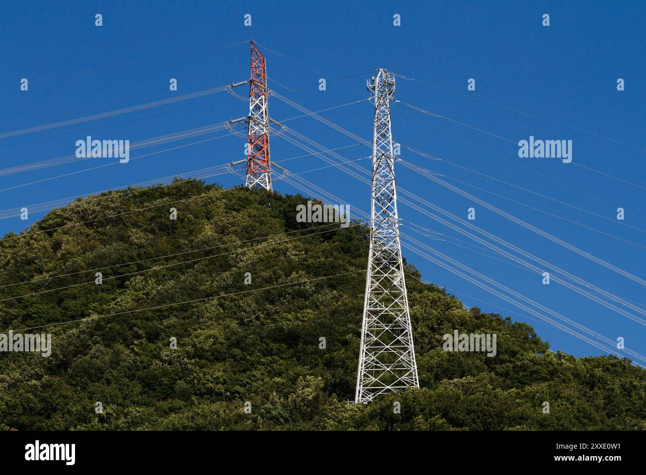 Two electricity pylons ona mountain in Nagano, Japan Stock Photo - Alamy