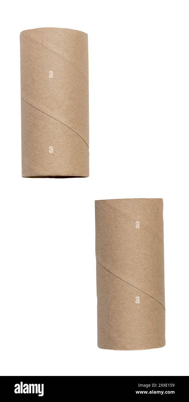 Top view set of brown tissue paper cores is isolated on white ...