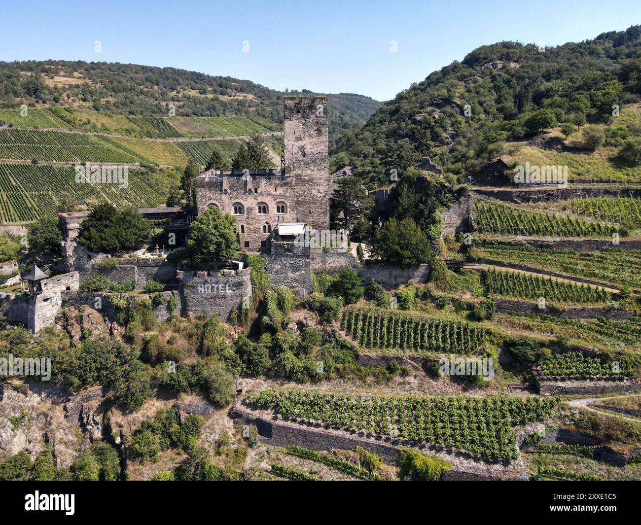 Kaub, Germany - 20 July 2024: drone view at Gutenfels fort at Kaub in ...