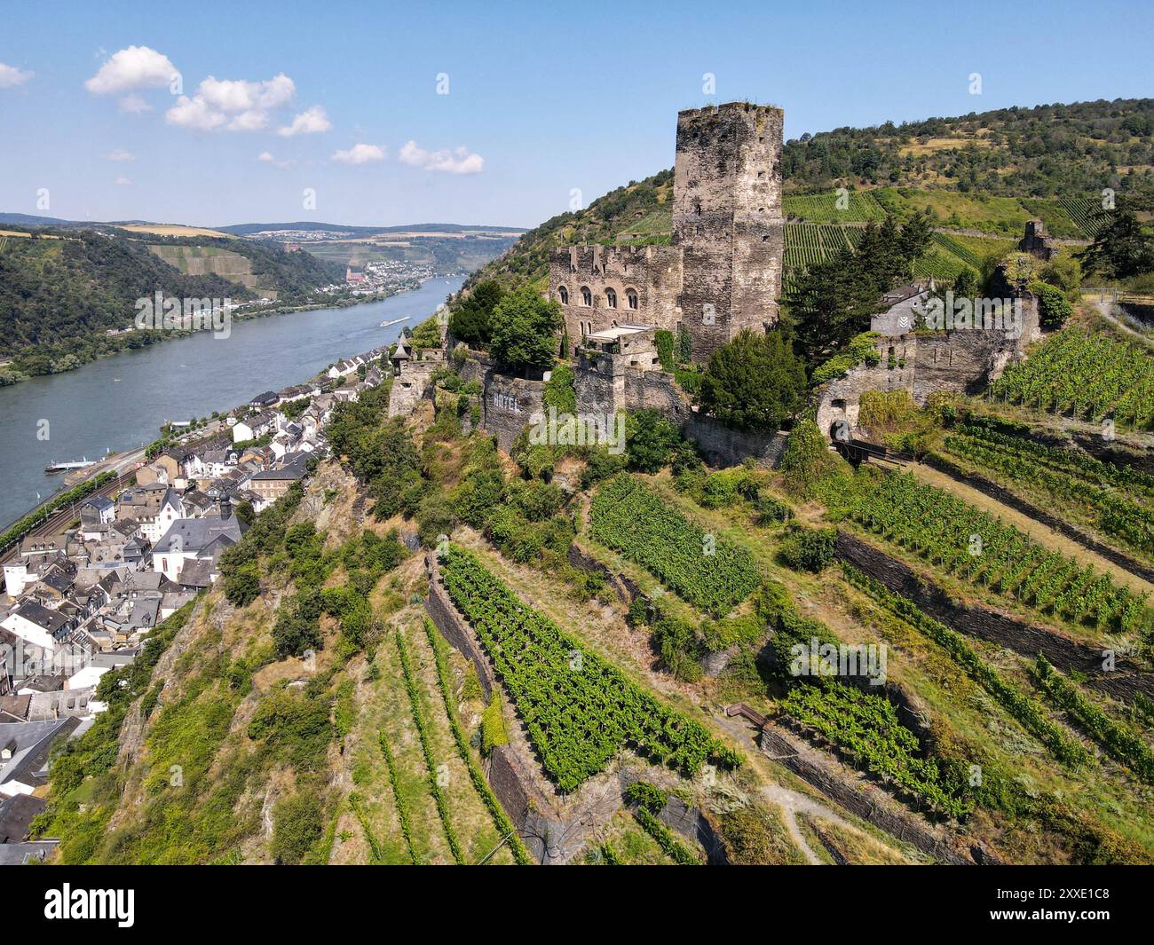 Kaub, Germany - 20 July 2024: drone view at Gutenfels fort at Kaub in ...