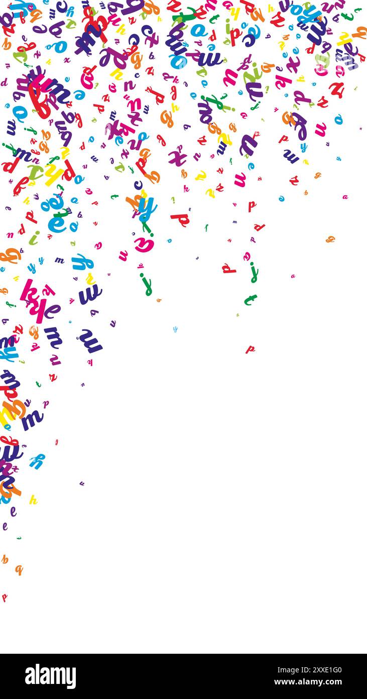 Falling letters of English language. Colorful childish flying ...