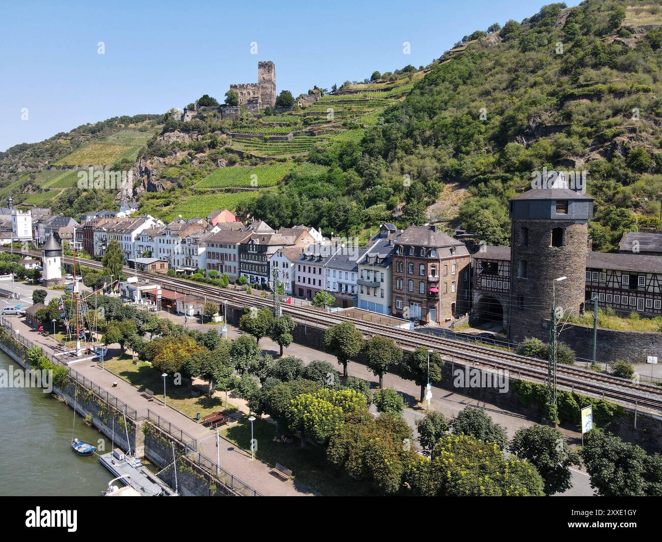 Kaub, Germany - 20 July 2024: drone view at Pfalzgrafenstein water fort ...