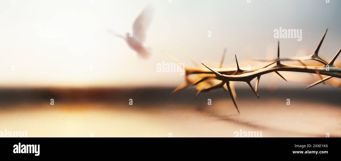 The crown of thorns and the dove symbolizing Jesus' suffering and ...