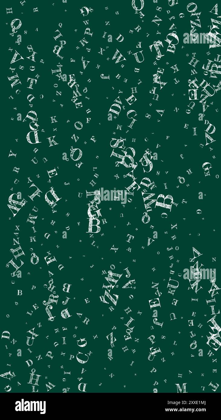 Falling letters of English language. White chalk characters of Latin ...