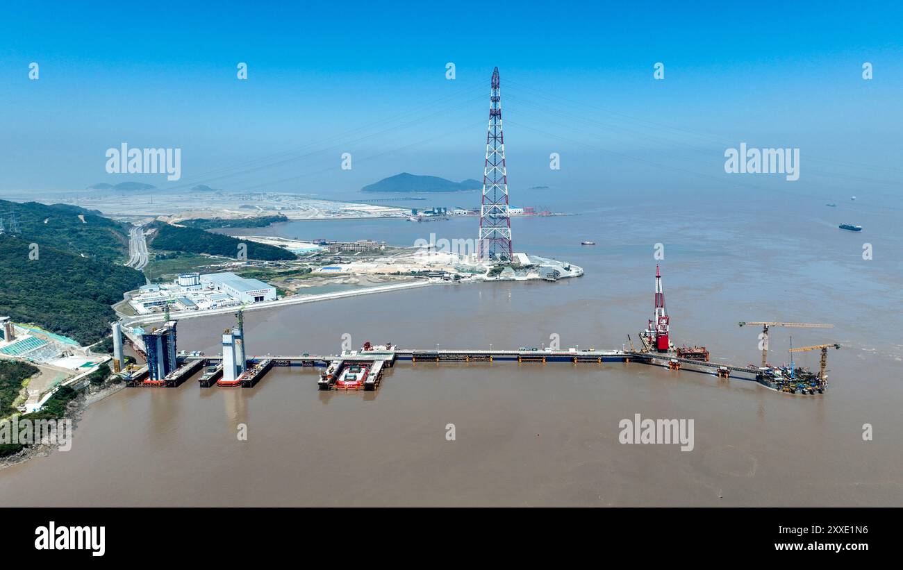 ZHOUSHAN, CHINA - AUGUST 24, 2024 - A view shows the construction of ...