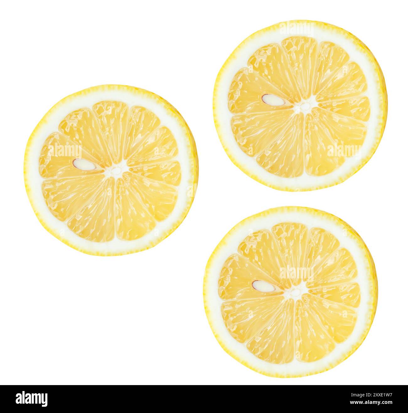 Top view set of fresh yellow lemon fruits in halves is isolated on ...