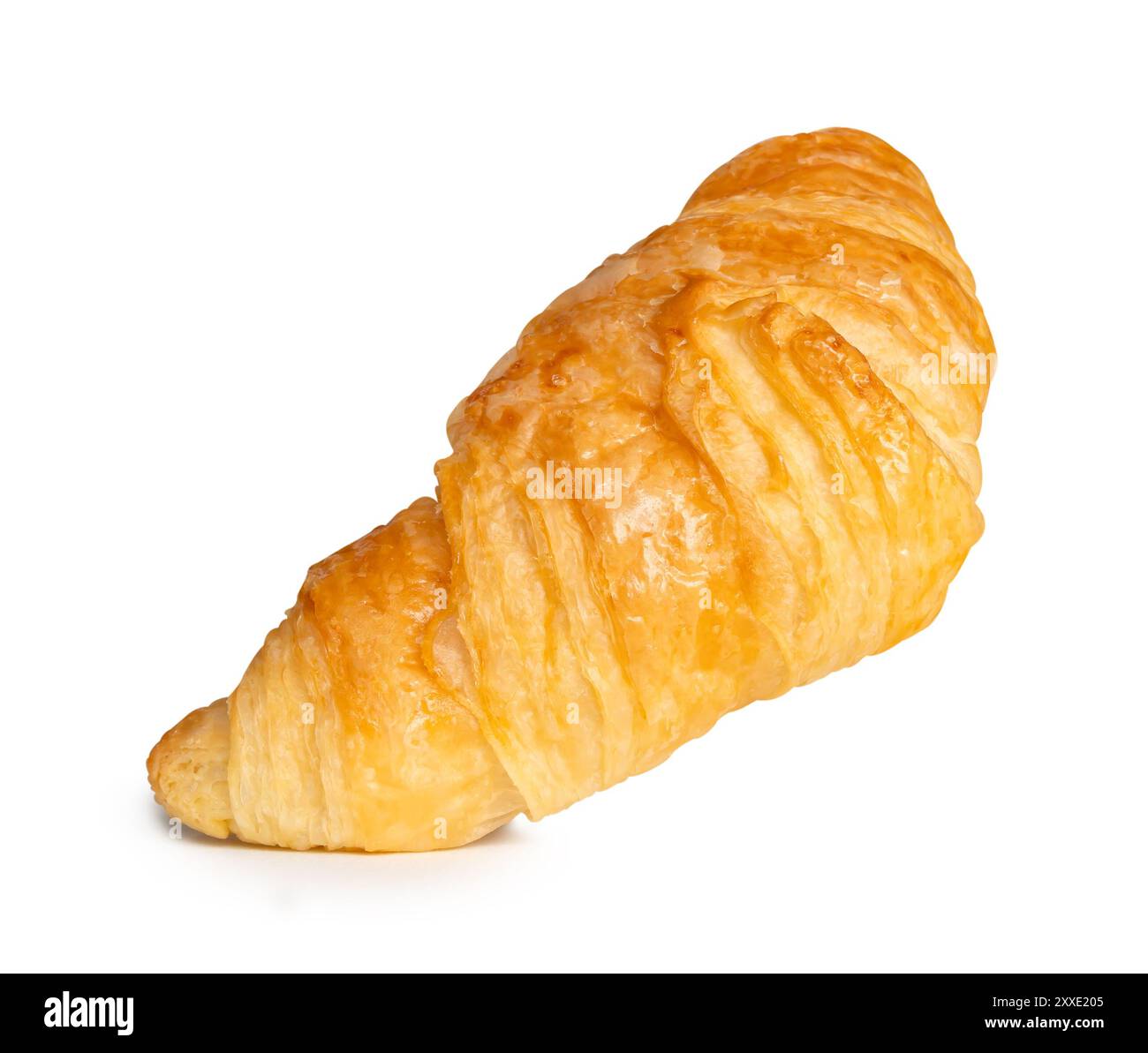 Side view of golden croissant is isolated on white background with ...