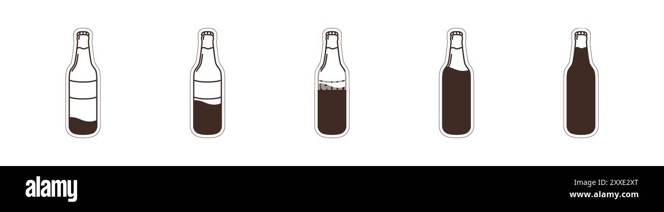 Set of linear bottles vector. Icons set of beer bottles. Bottles with ...