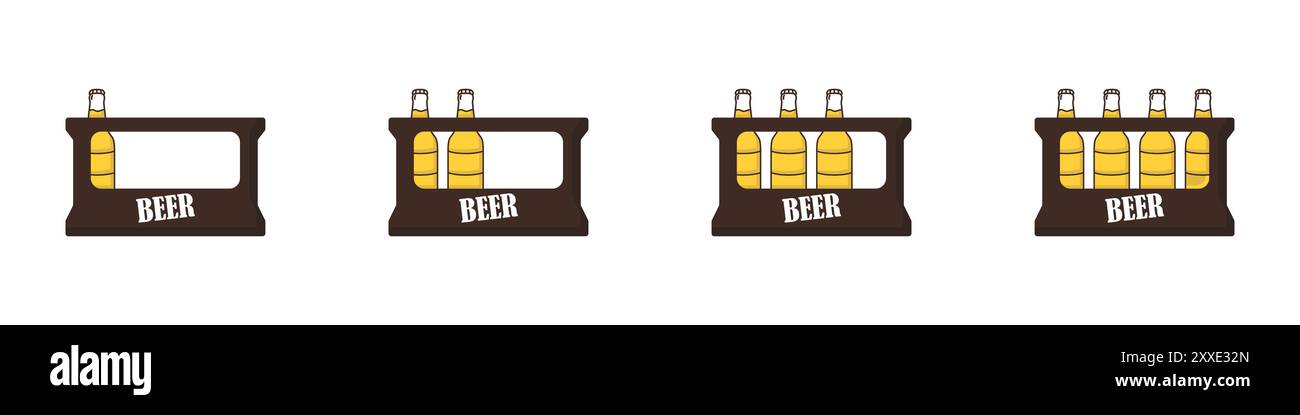 Beer crate vector. Set of boxes with bottles vector. Set of beer ...