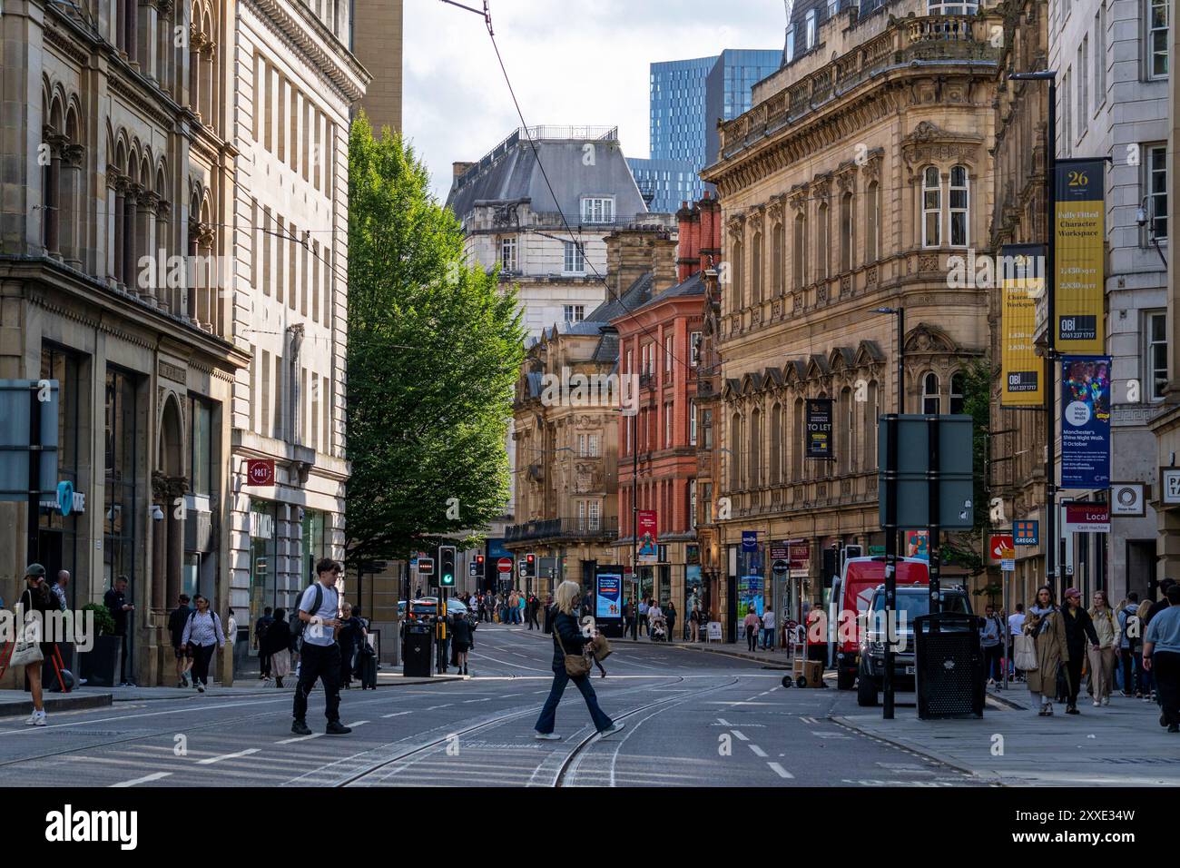 Busy cross street -Manchester UK Stock Photo - Alamy