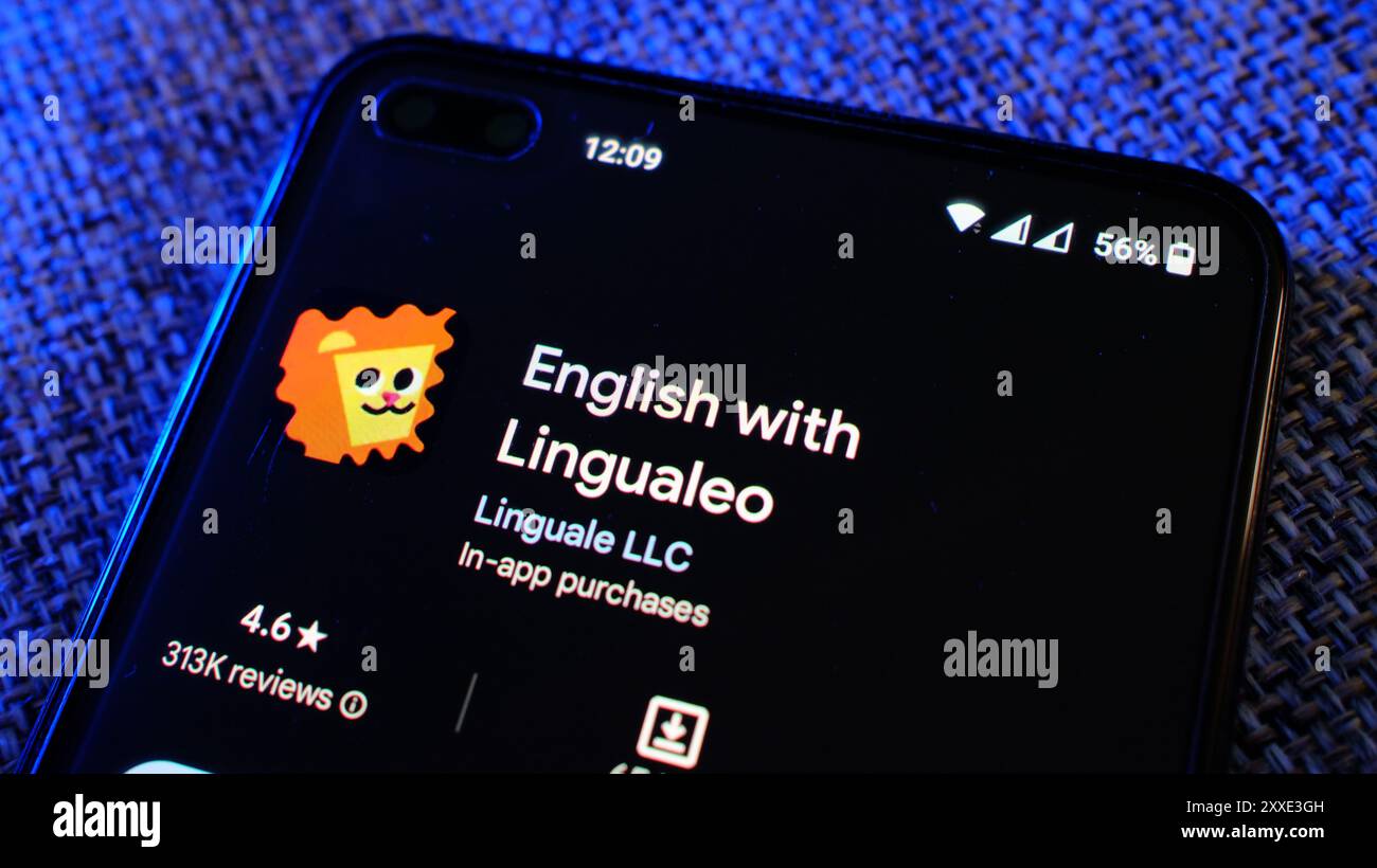 Lingualeo app for language learning in play store page on mobile phone ...