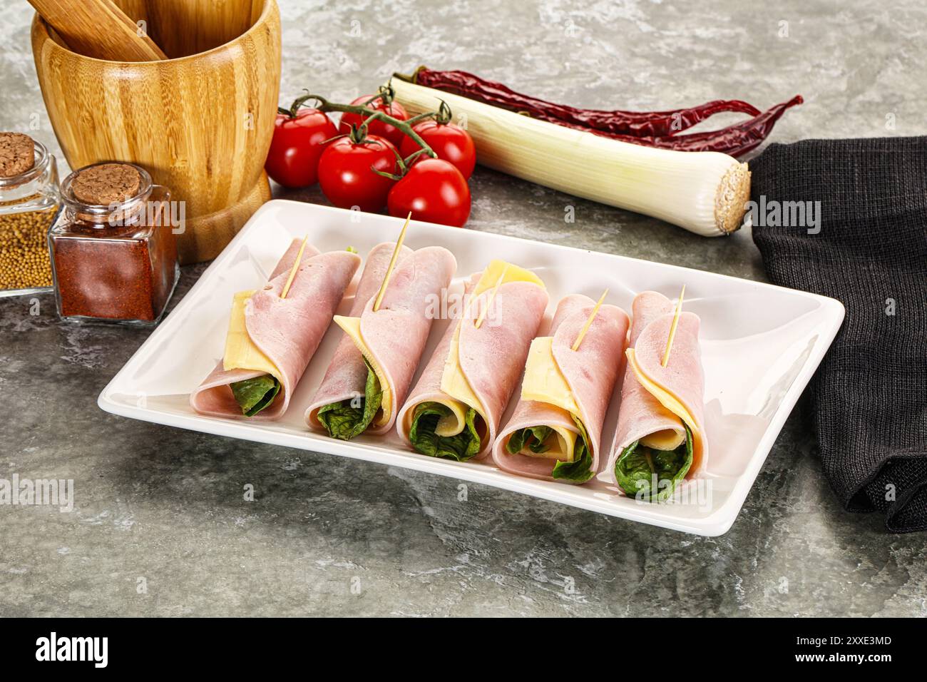 Roll with ham and cheese snack Stock Photo - Alamy