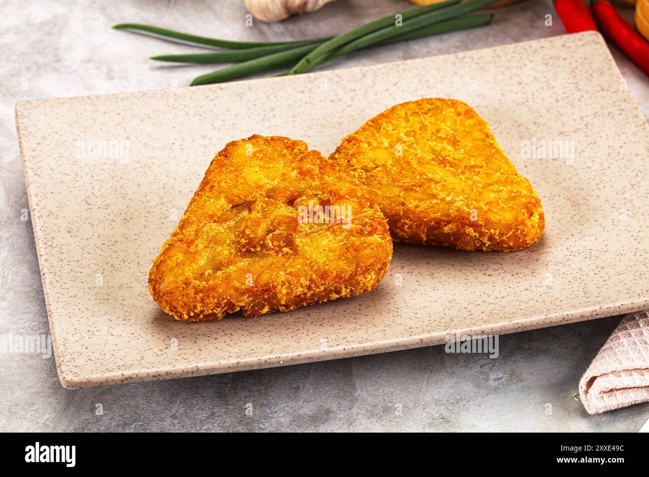 Fried potato hash brown snack for breakfast Stock Photo - Alamy