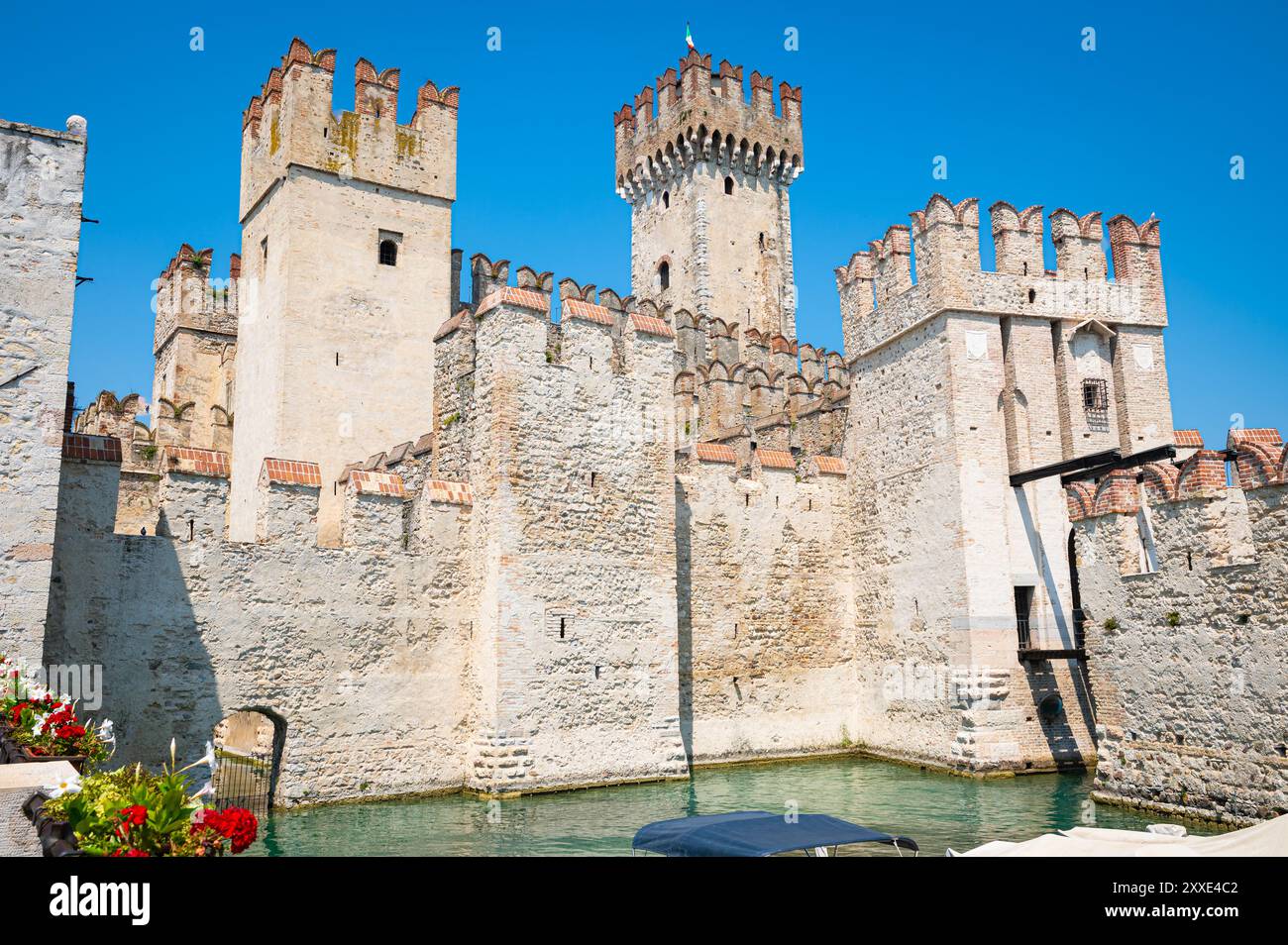 Castle ¨Rocca Scaligera¨ in the historic town of Sirmione on the south ...