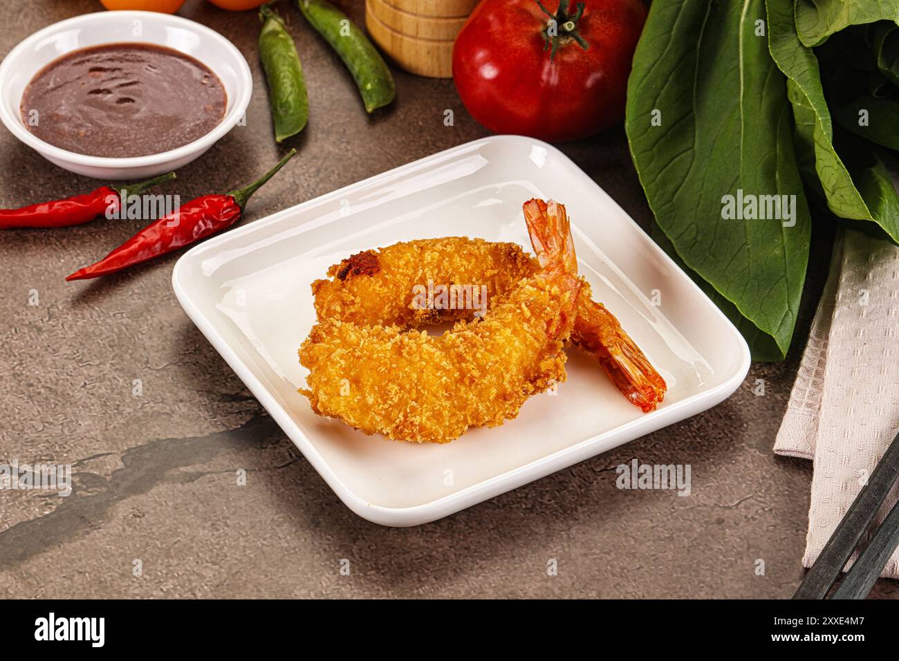 Crispy breaded golden fried prawns with sauce Stock Photo - Alamy