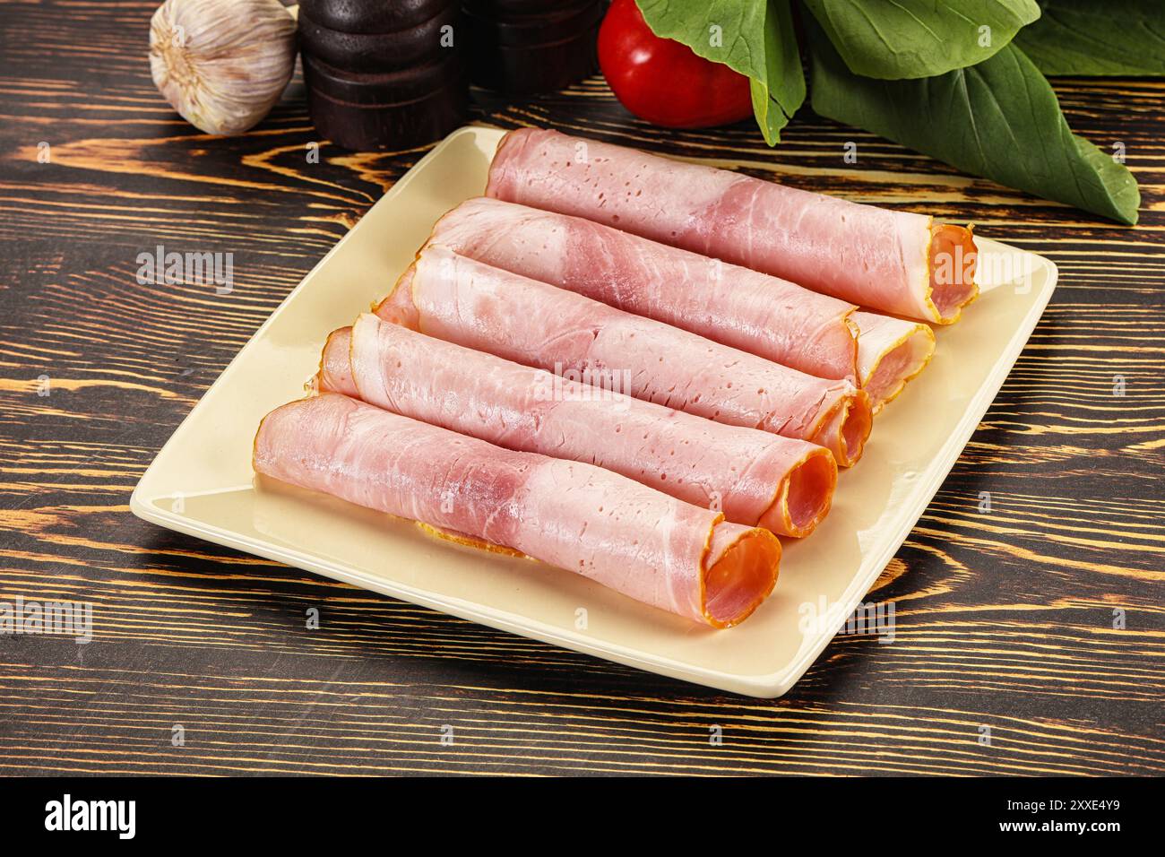 Italian sausage Prosciutto cotto ham appetizer Stock Photo - Alamy