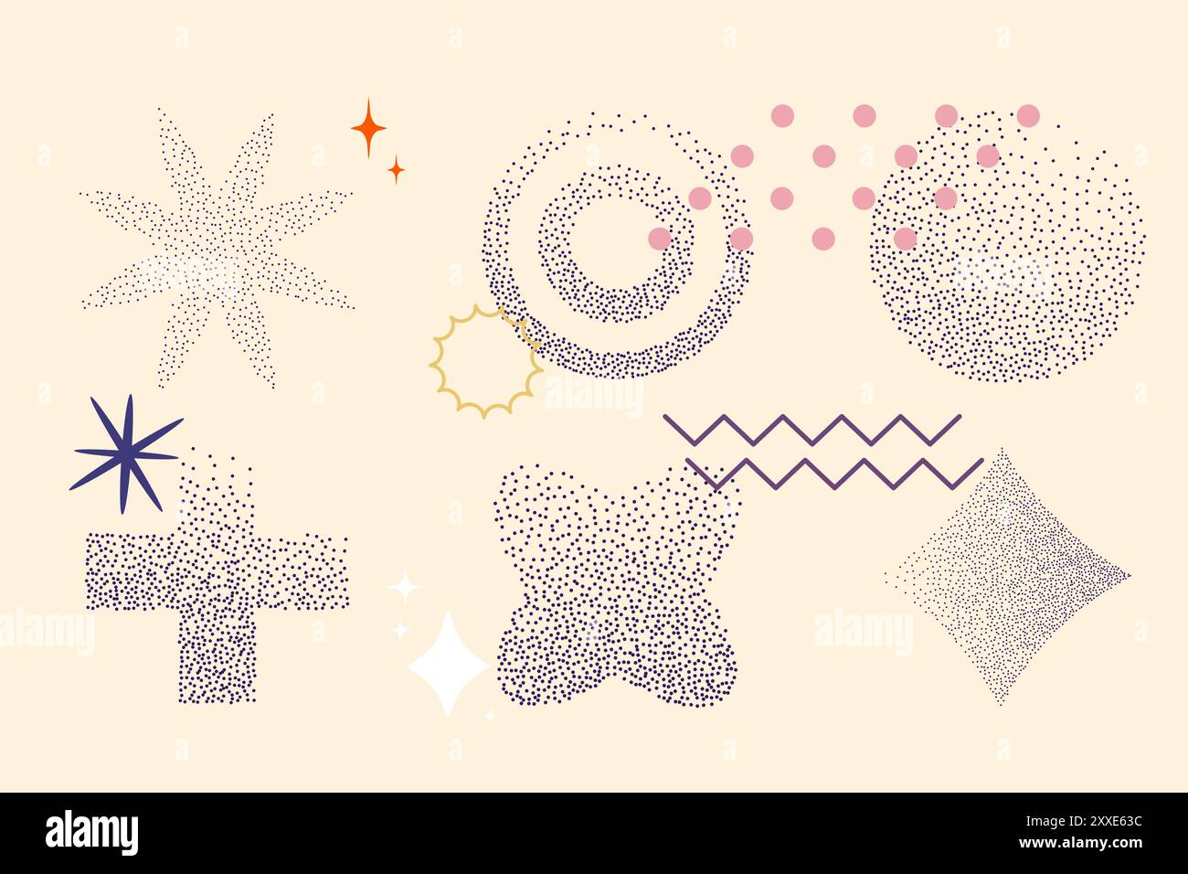 Grain dot stipple y2k abstract geometry shapes. Noise sand dust pointillism effect. Retro ...