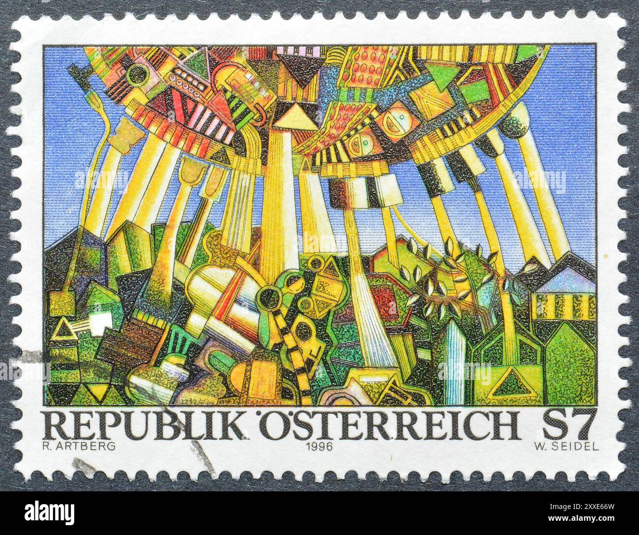 Cancelled postage stamp printed by Austria, that shows painting Power ...