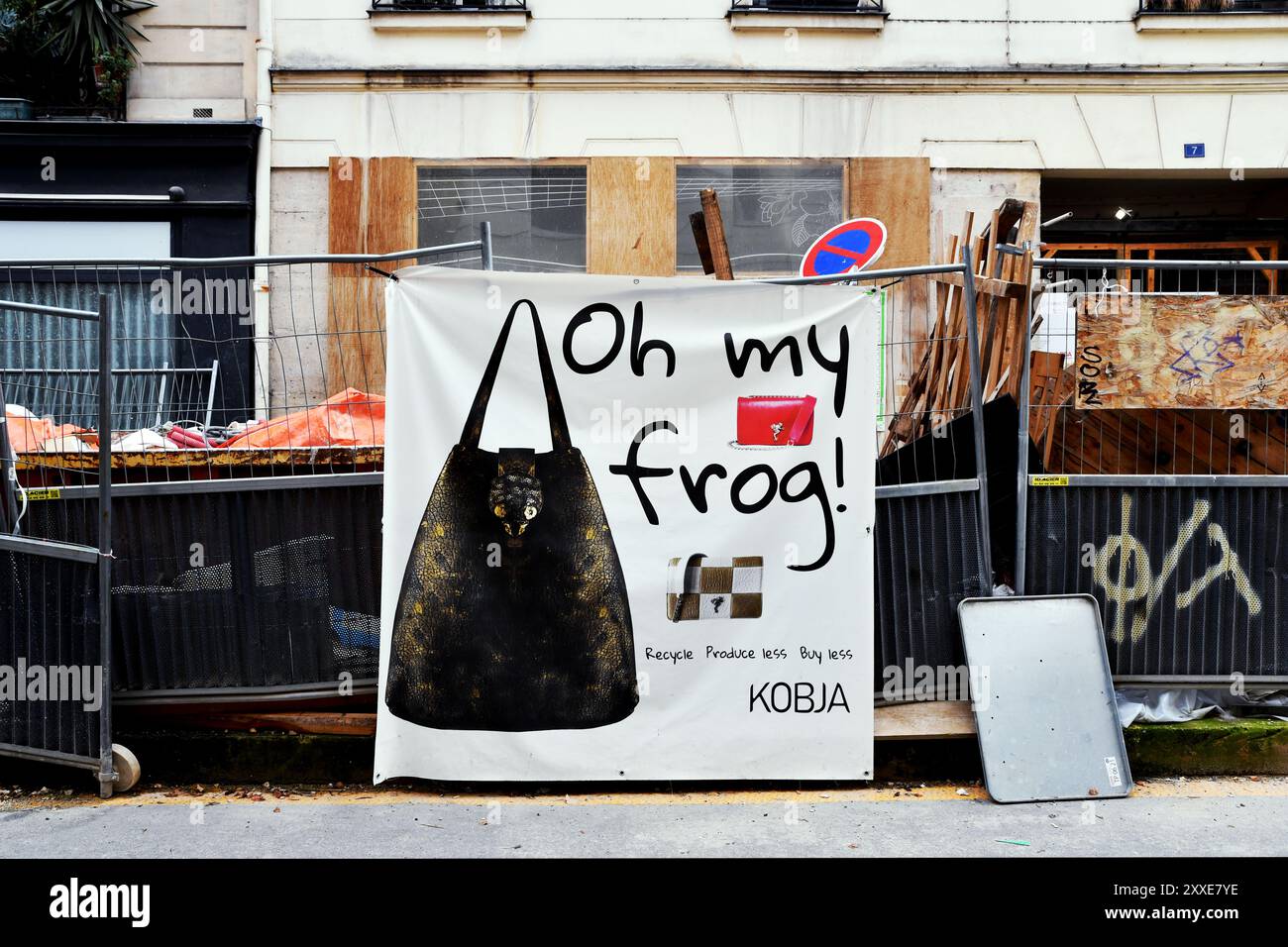 Advertising banner on a worksite in a street of Paris - France Stock ...