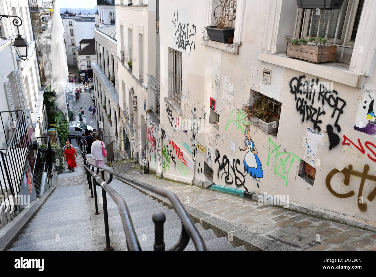 Street art wall and graffiti tags in Montmartre - Paris - France Stock ...