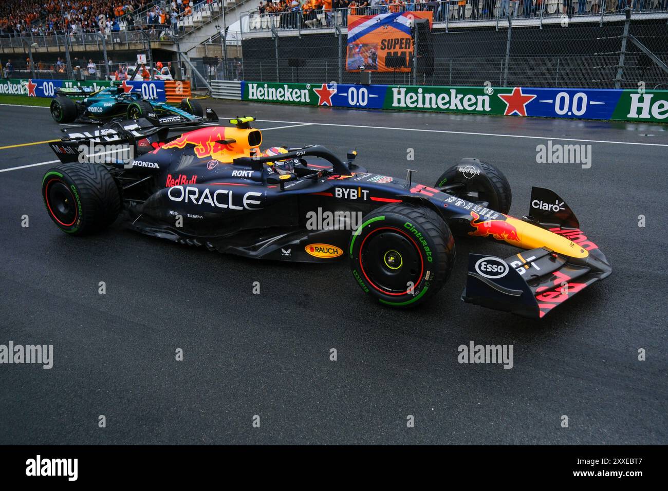 Red Bull driver Sergio Perez of Mexico steers his car during the third free practice ahead of ...