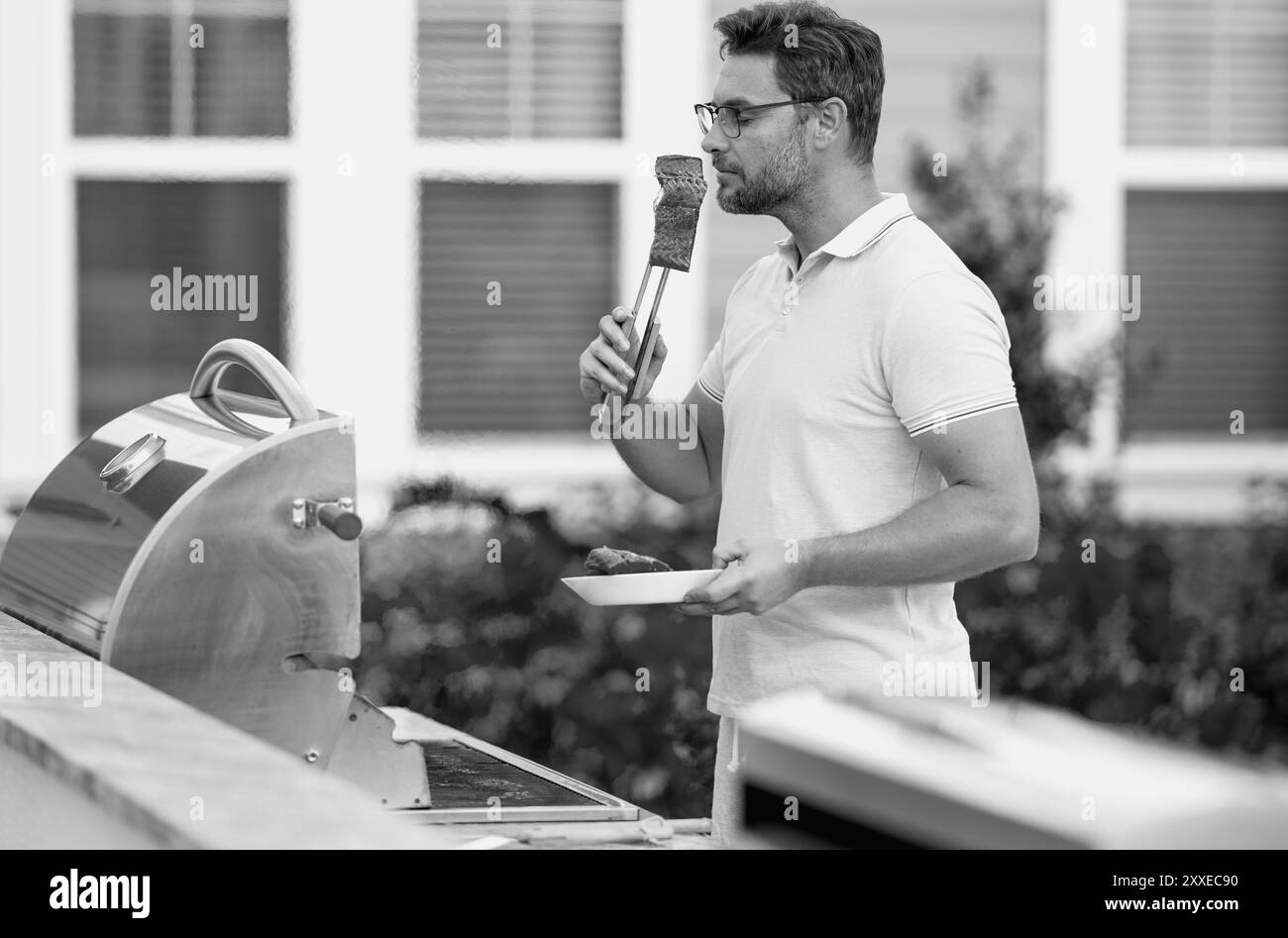 Delicious salmon steak on Black and White Stock Photos & Images - Alamy