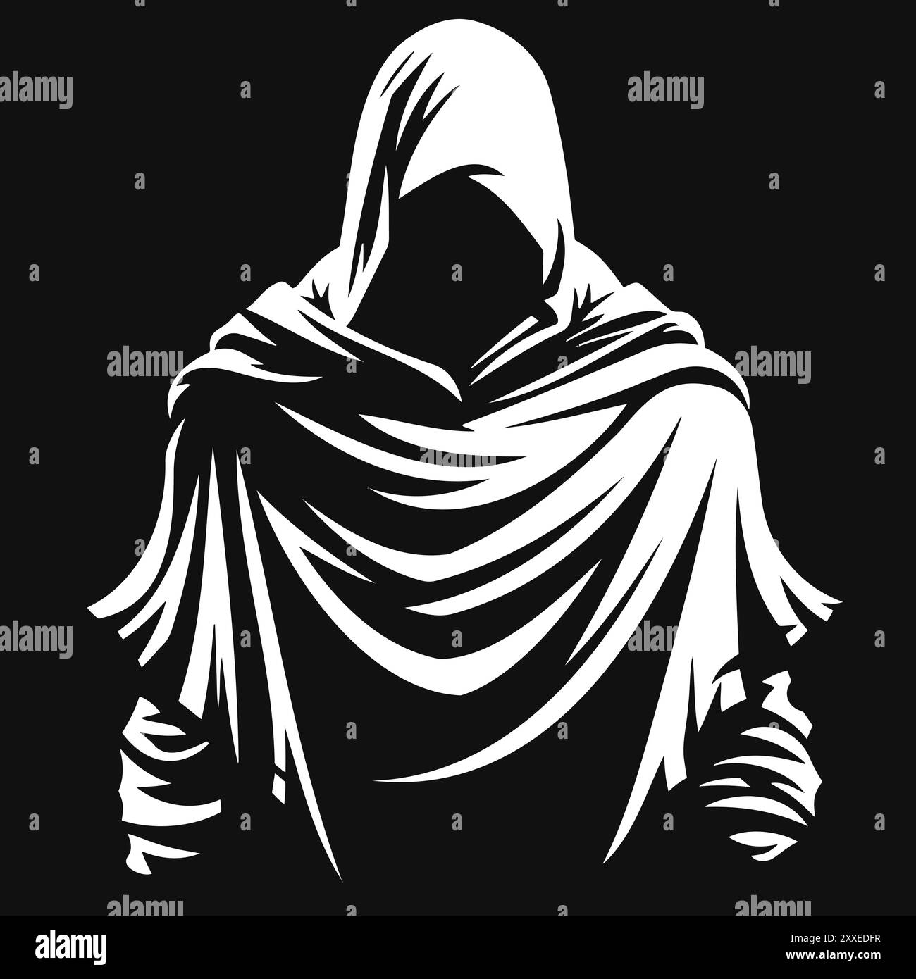 Mystic Hooded Figure in Black and White Silhouette Stock Vector Image ...
