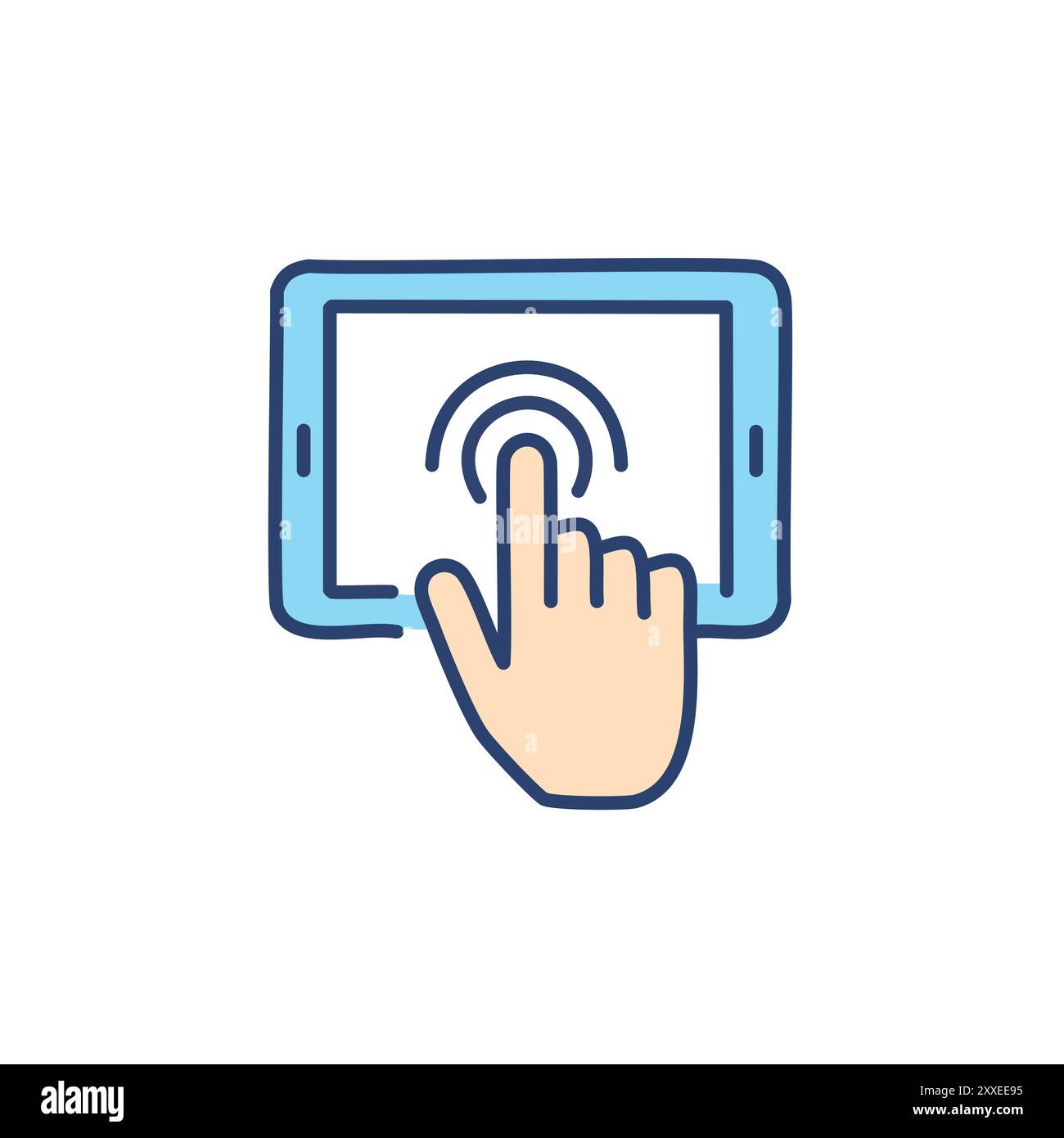 Hand taps smartphone screen. Simple illustration of a hand tapping a ...