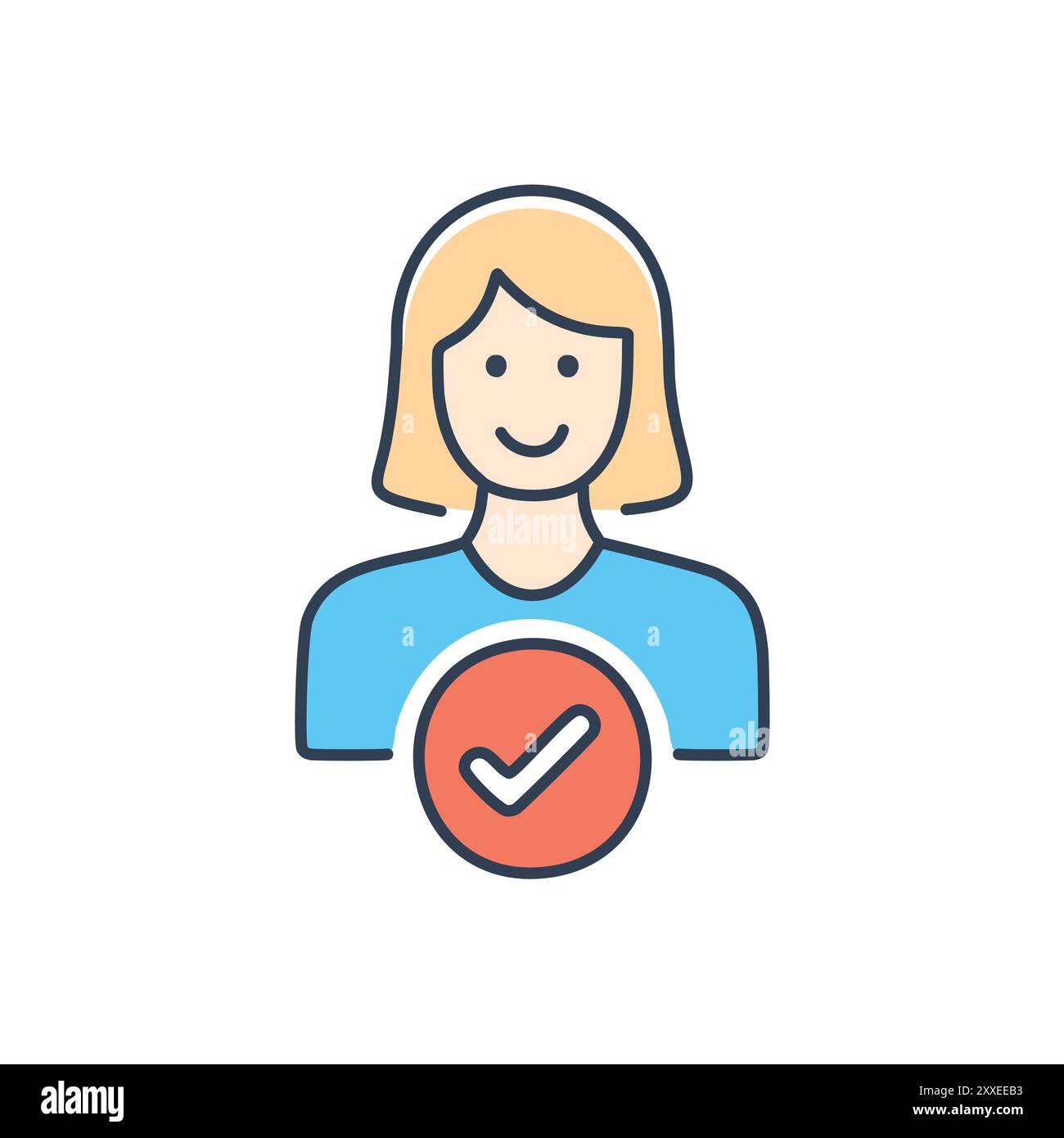 Verified female user icon. Illustration of a female user icon with a ...