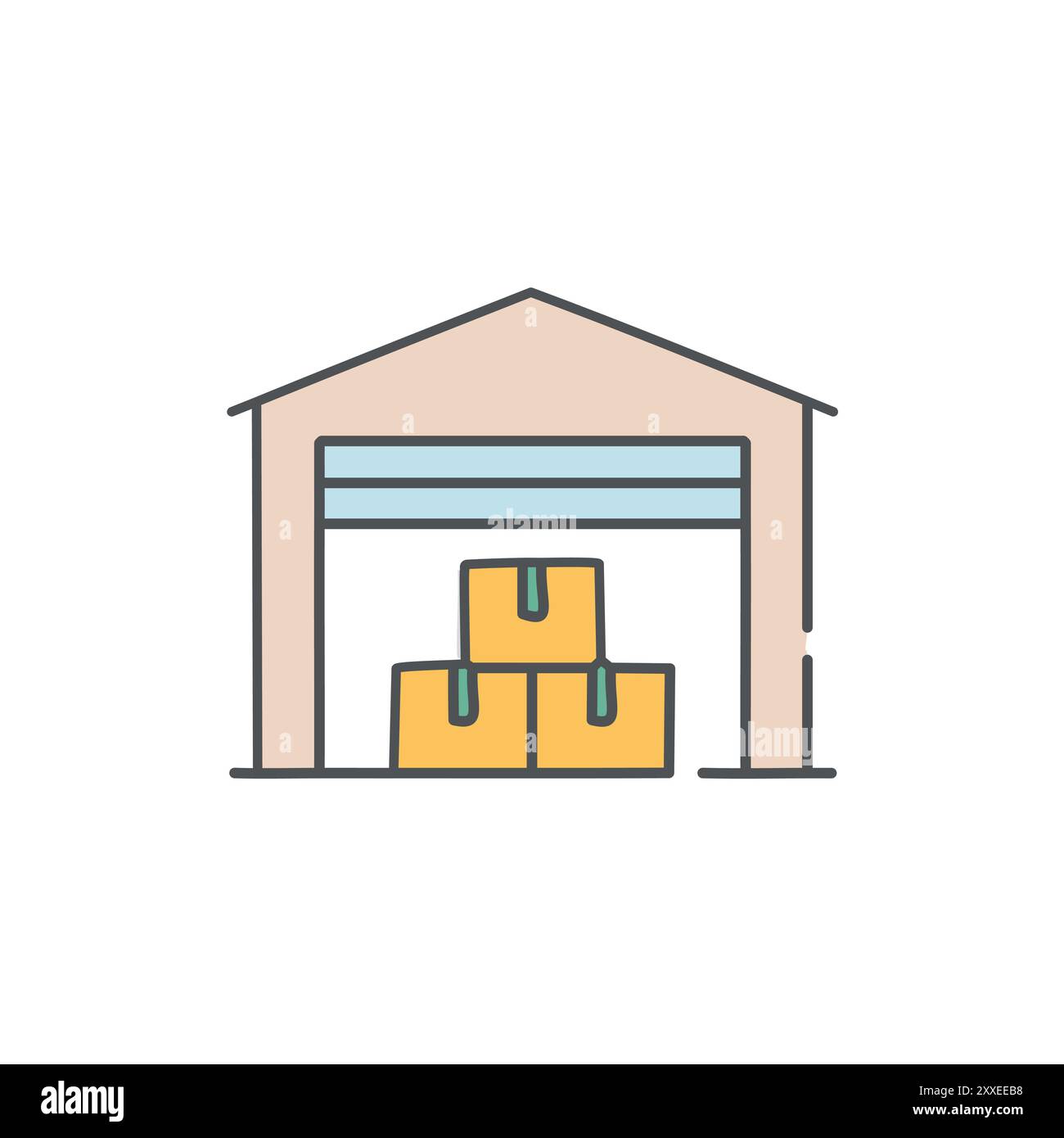 Warehouse storage icon. A simple line icon illustration of a warehouse with a closed door and ...