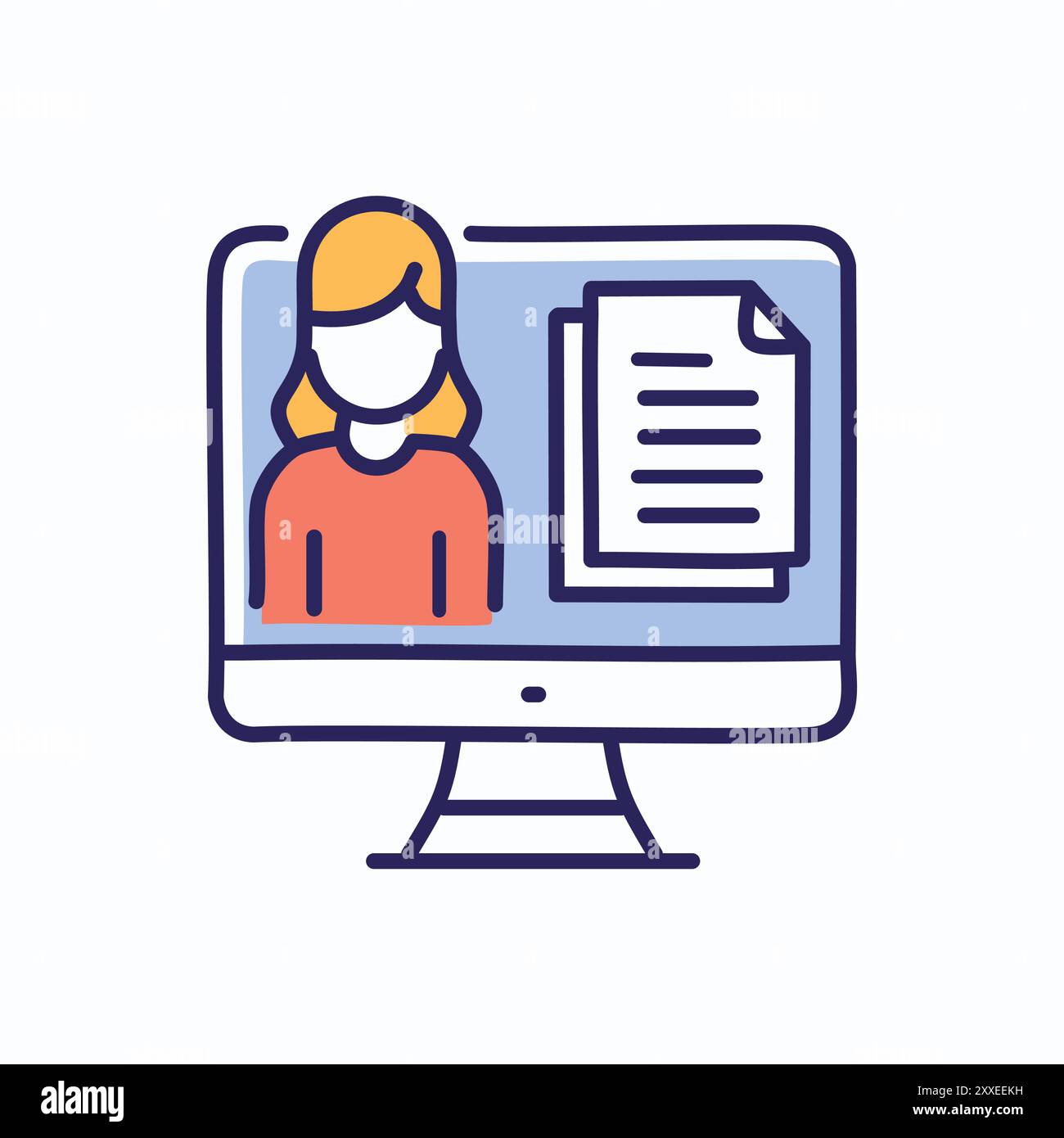 Online profile with document icon. Illustration of a computer screen ...