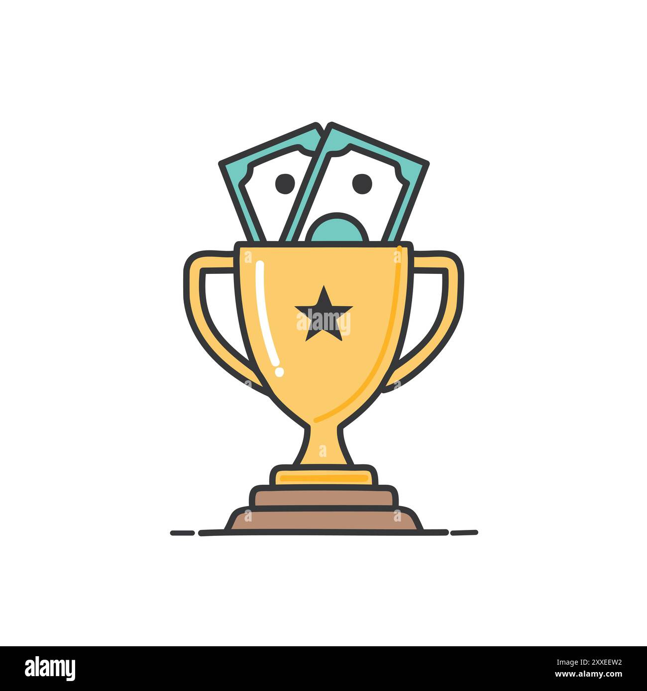 Golden trophy with cash reward. Illustration of a golden trophy with a ...