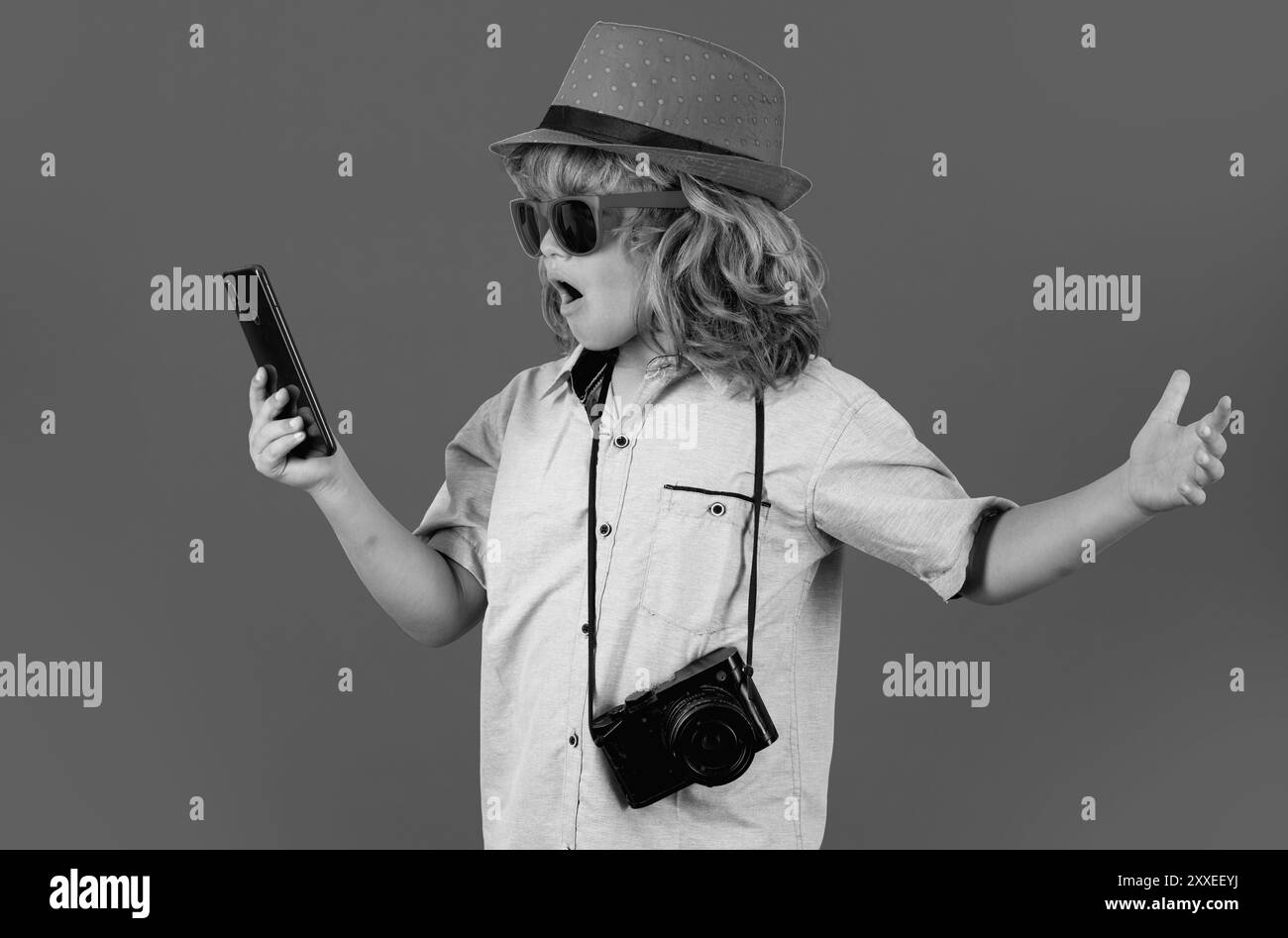 Child using phone Black and White Stock Photos & Images - Alamy