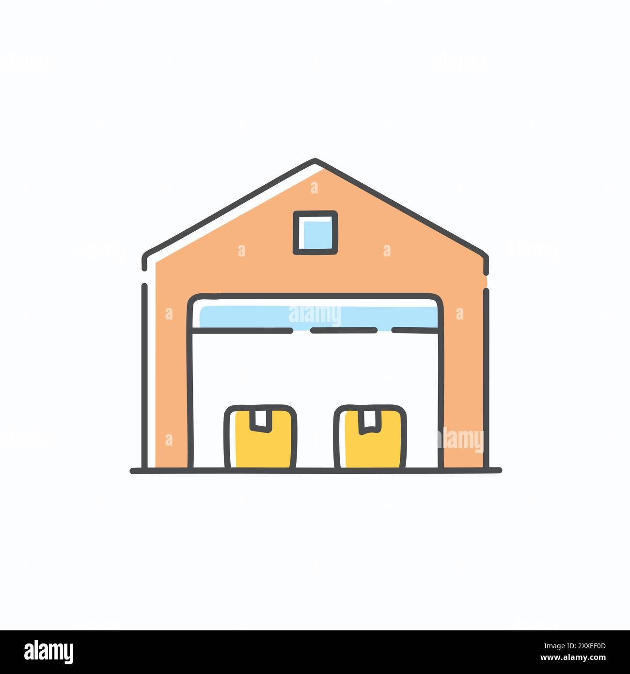 Warehouse building with cargo boxes icon. Colorful illustration of a ...