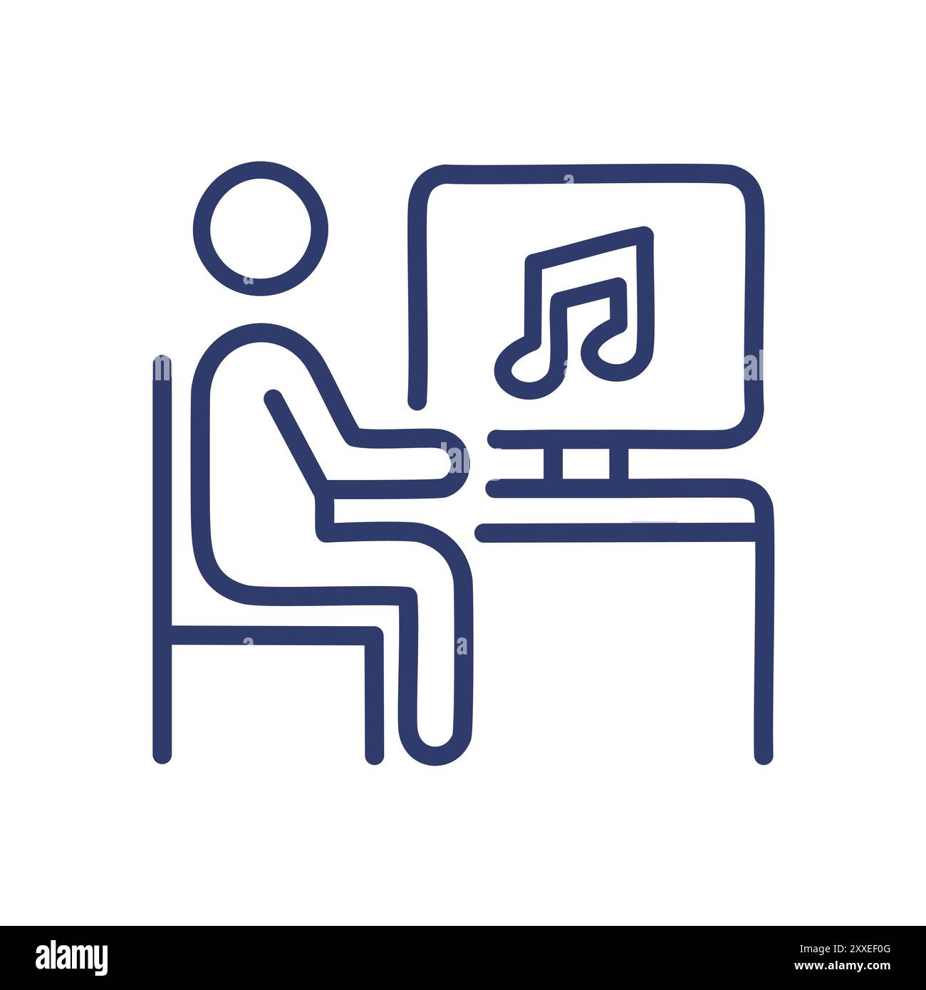 Person listening to music on computer. Simple line drawing of a person ...