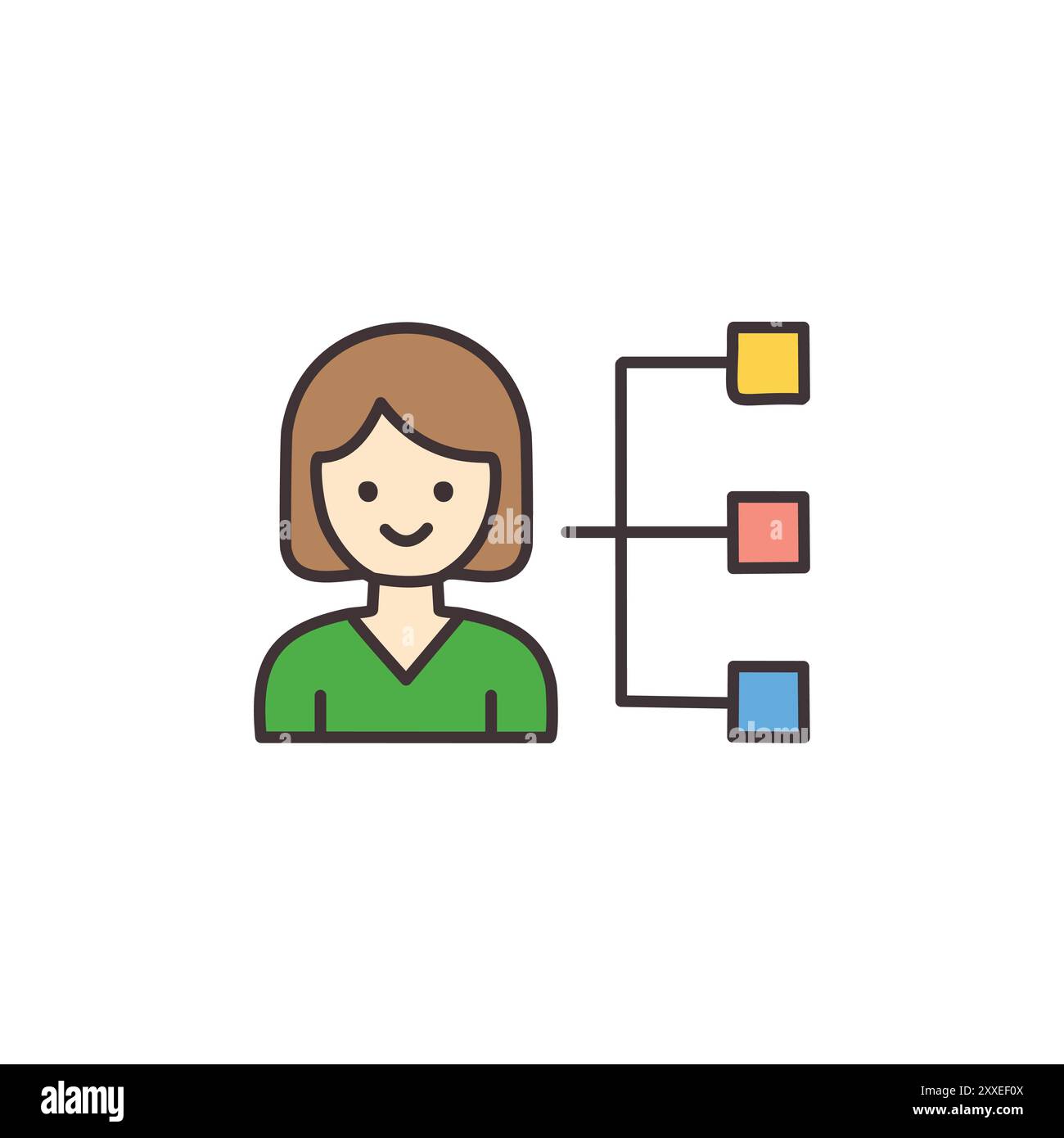 Woman connected to flow chart. A simple line drawing of a woman ... Woman connected to flow chart. A simple line drawing of a woman ...