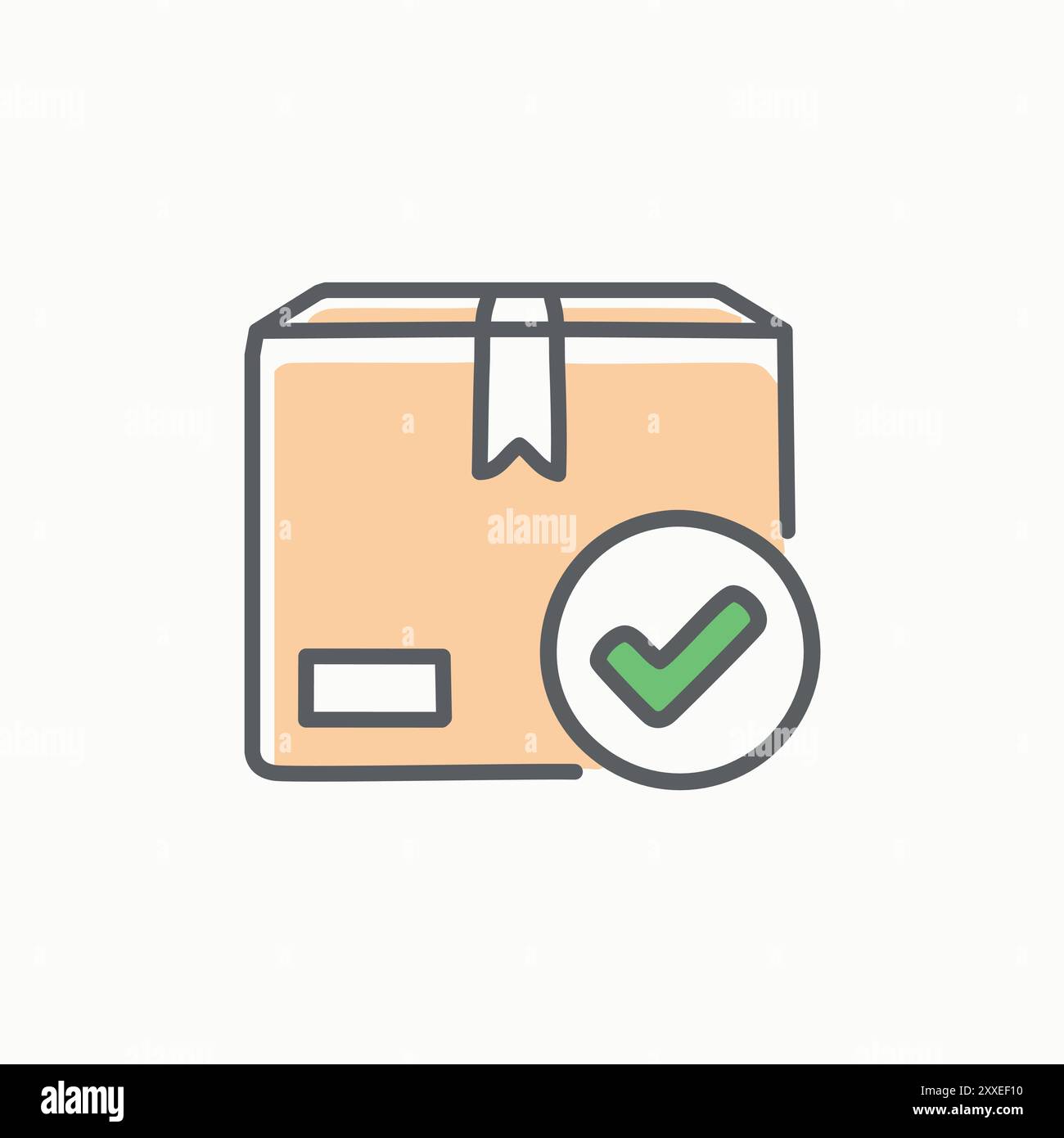 Delivered package with check mark icon. Illustration of a cardboard box ...