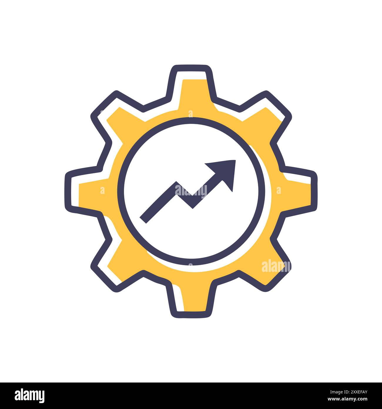 Gear with upward arrow icon. Illustration of a yellow gear with a blue ...