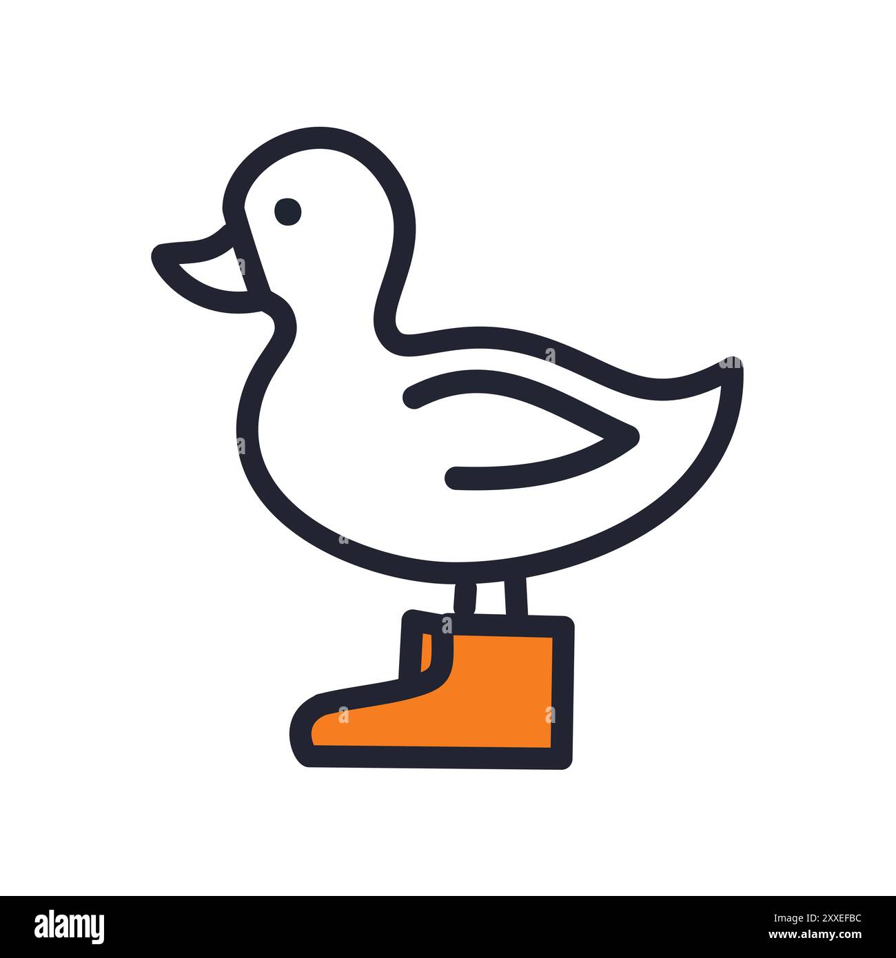 Duck wearing boots cartoon illustration. A simple line art drawing of a ...