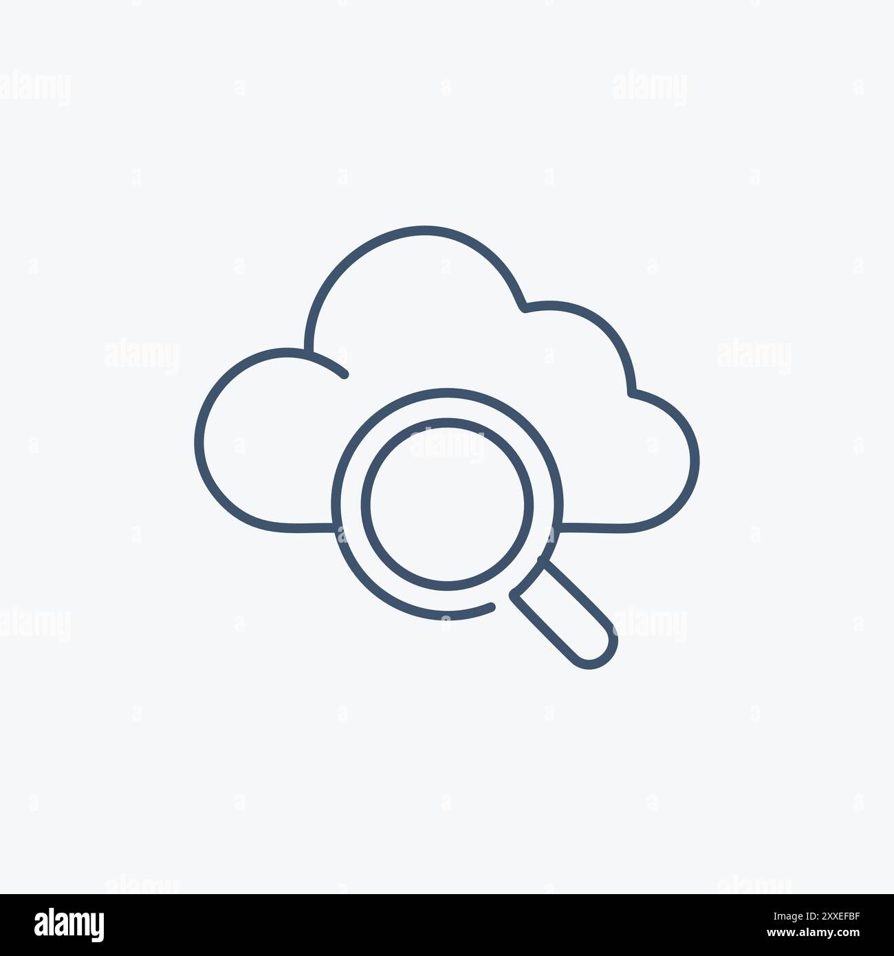 Cloud search icon design. Simple line art icon depicting a cloud with a magnifying glass ...