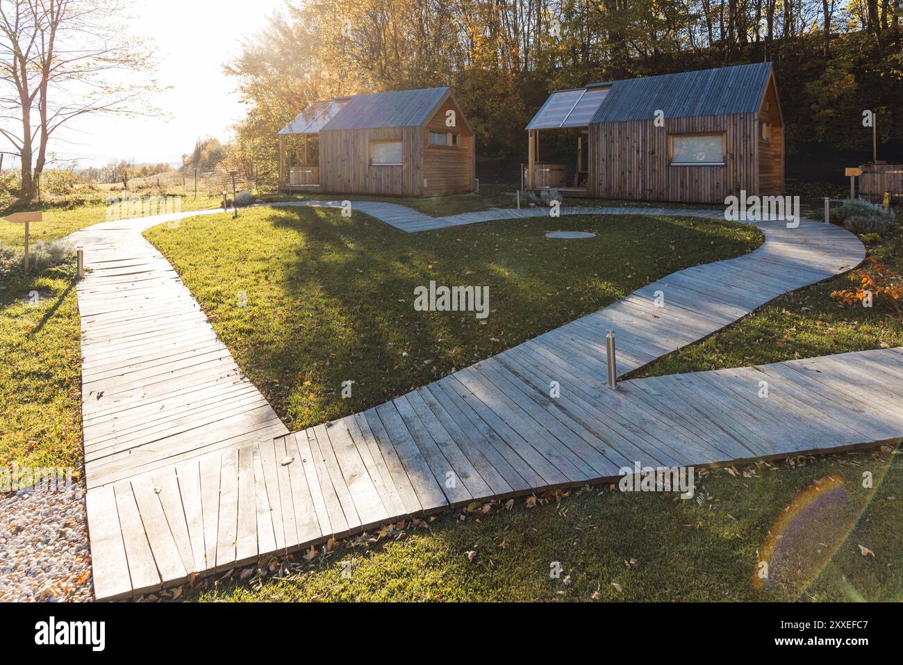 Glamping park with unique wooden cabins, hot tubs on terraces panoramic ...