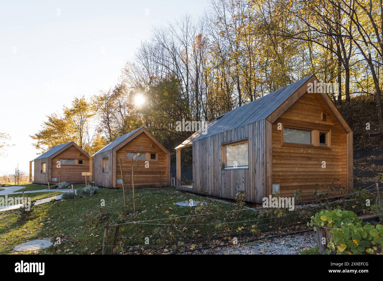 Glamping park with unique wooden cabins, hot tubs on terraces panoramic ...